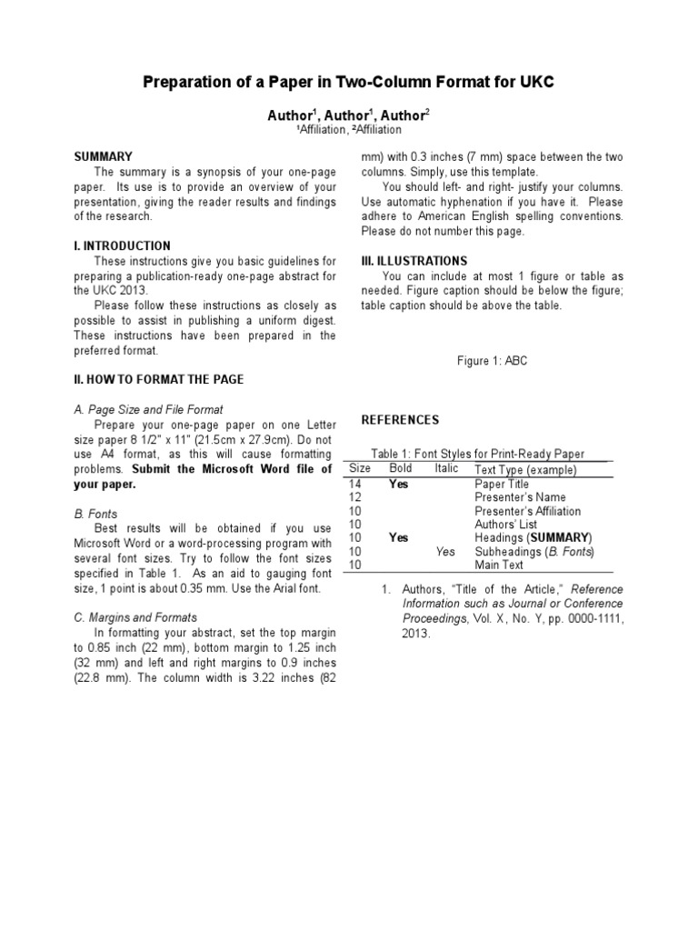 Preparation of A Paper in Two-Column Format For UKC: Author, Author ...
