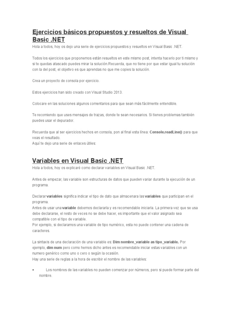 Ejercicios Básicos Propuestos y Resueltos de Visual Basic | PDF ...
