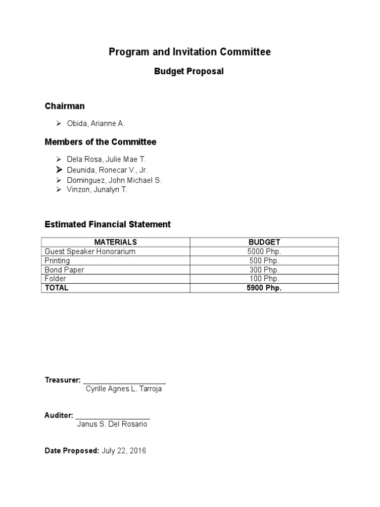 Program and Invitation Committee Financial Report | PDF | Social Science