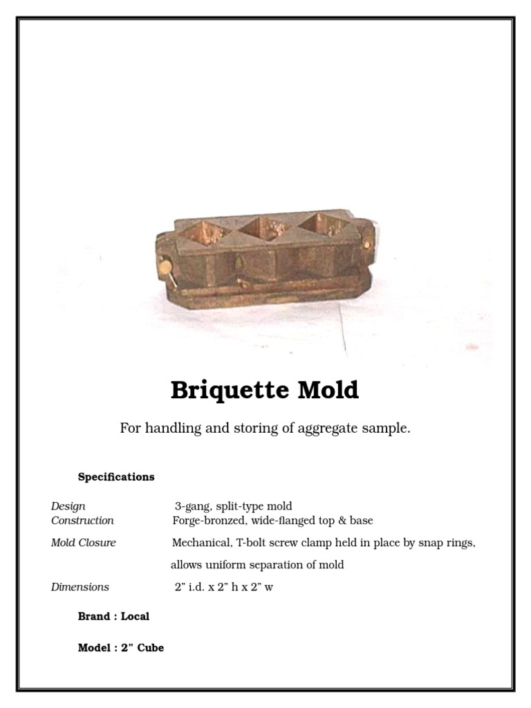 Briquette Mold: For Handling and Storing of Aggregate Sample | PDF