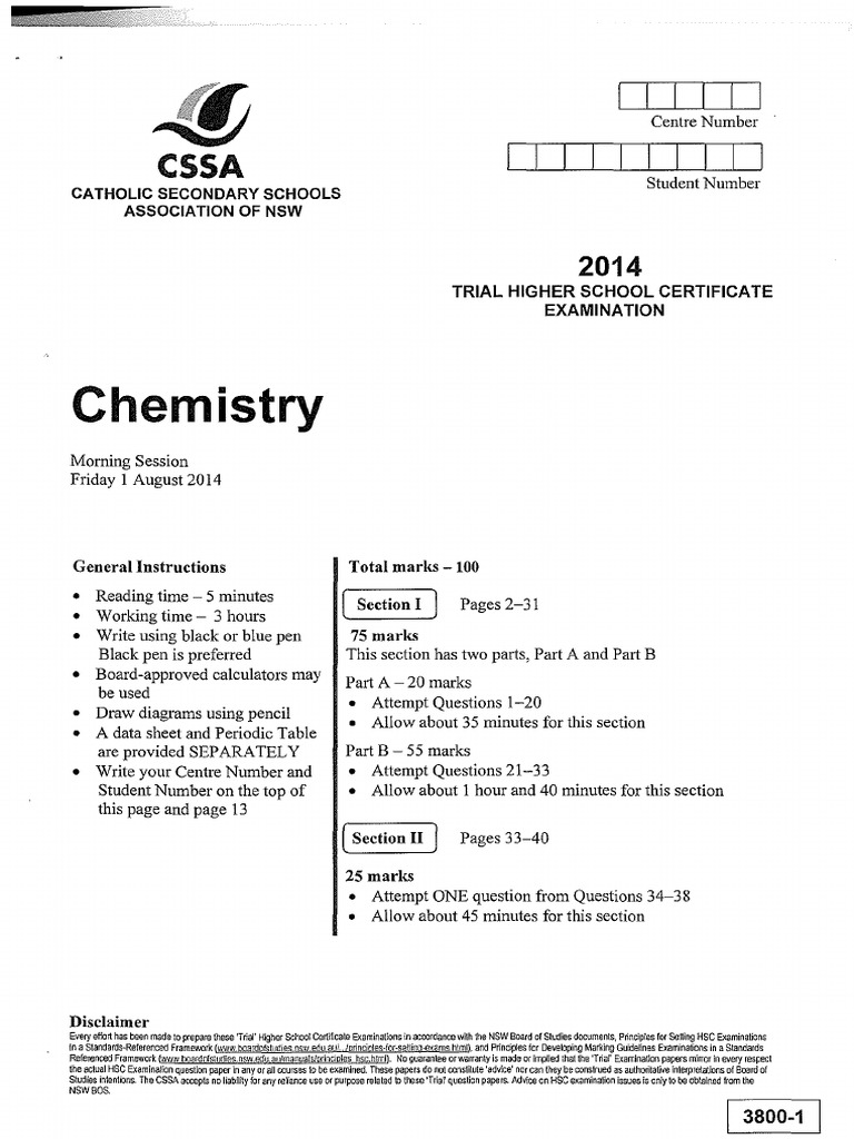 2014 Chemistry - CSSA Trial With Solutions | PDF | Chemical Bond | Acid