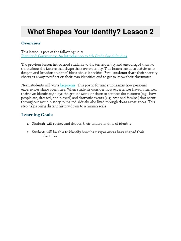 Lesson 2 Abstract What Shapes Your Identity | PDF
