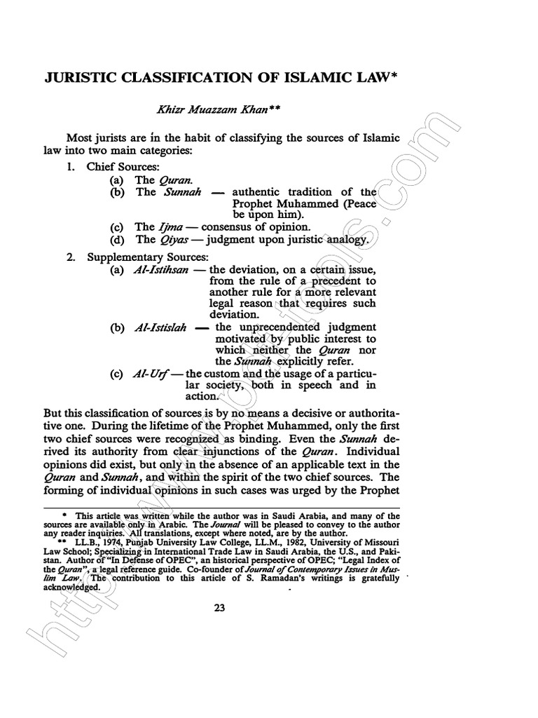 Juristic classification of Islamic law by Khizr Muazzam Khan | Shia ...