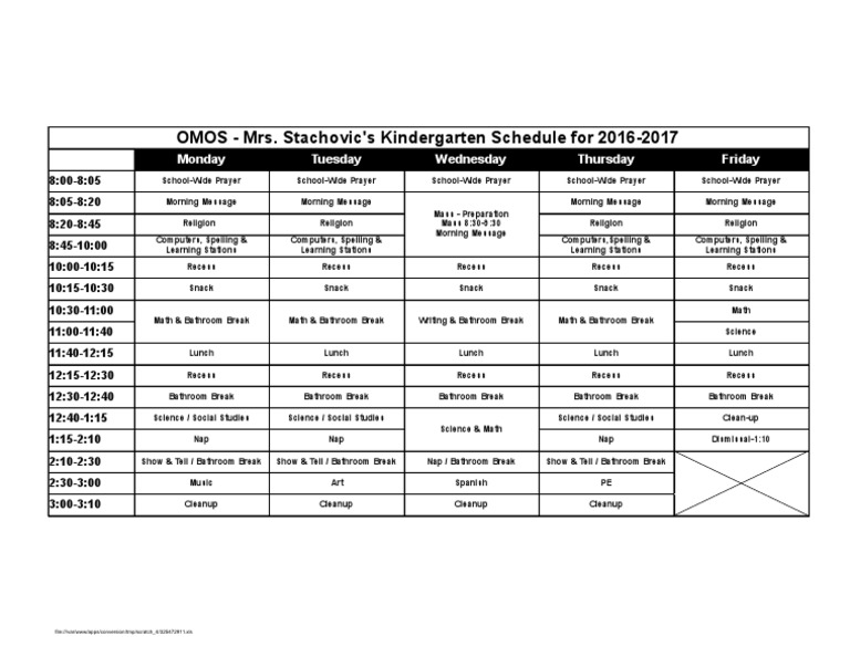 Kinder Schedule For 2016-2017 | PDF