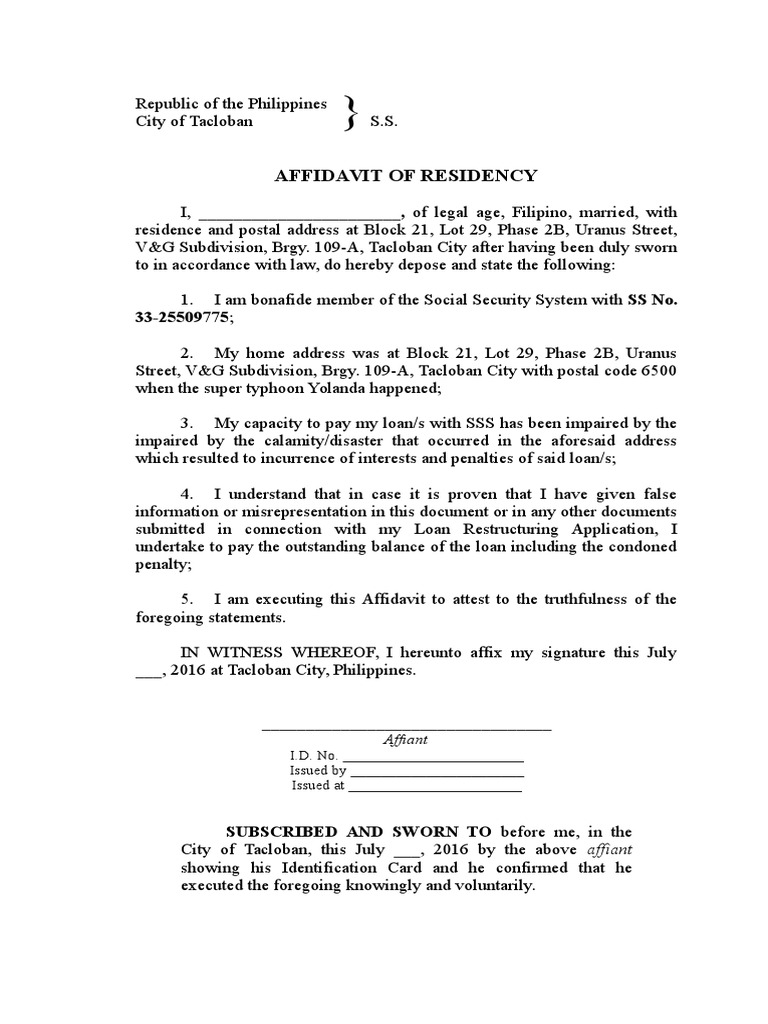 Affidavit of Residency Sample | PDF