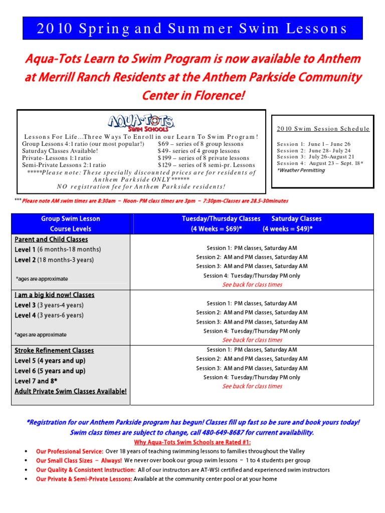 Aqua Tots Summer Swim Lesson Flier | PDF | Behavior Modification | Learning