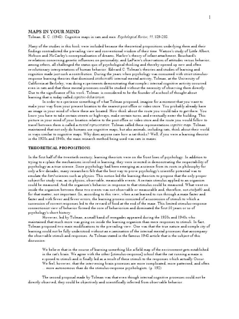 Maps in Your Mind - Tolman | PDF | Psychology | Cognition