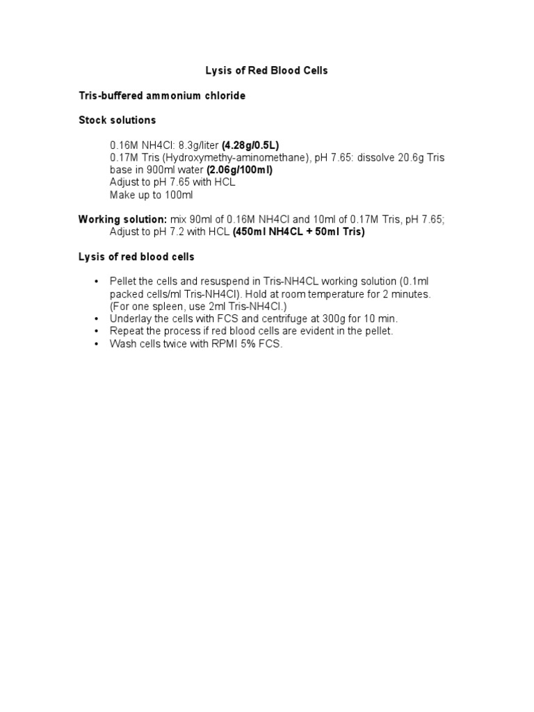Lysis of Red Blood Cells | PDF | Cooking, Food & Wine | Wellness