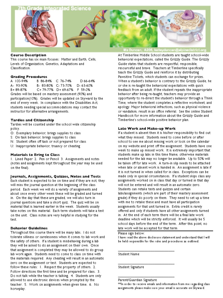 Middle School Science Course Guide | PDF | Students | Quiz