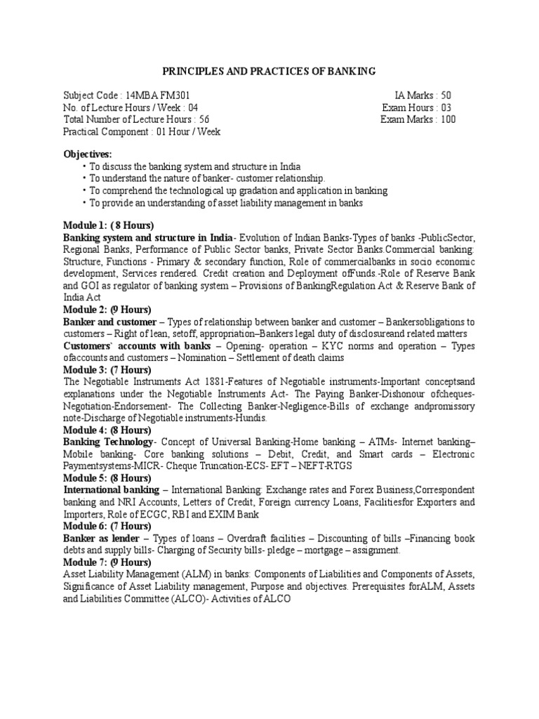 Practice Banking Syllabus | PDF | Debits And Credits | Banks