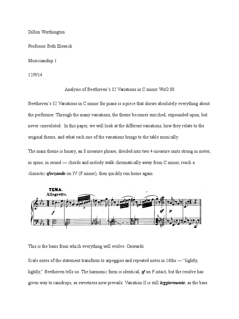 Beethoven 32 Variations Paper | PDF | Variation (Music) | Music Theory