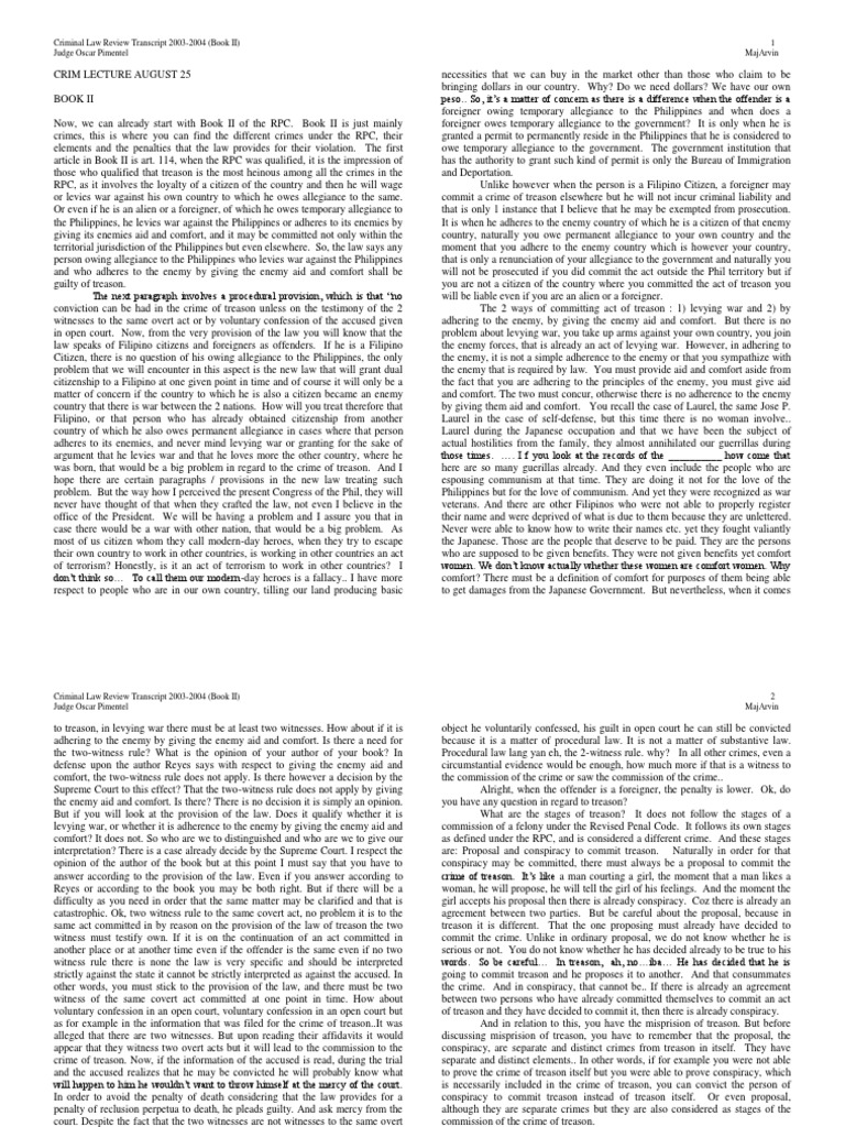 Criminal Law Transcript For Judge Pimentel Part 2 PDF | PDF | Arrest | Bail