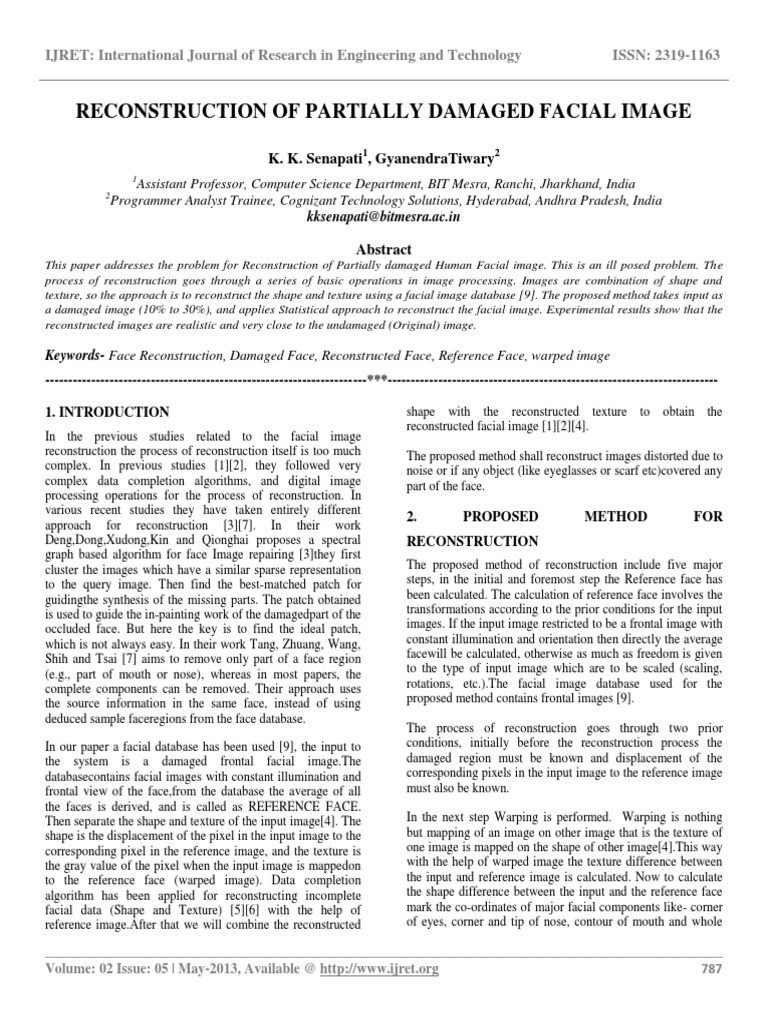 Reconstruction of Partially Damaged Facial Image | PDF | Texture ...