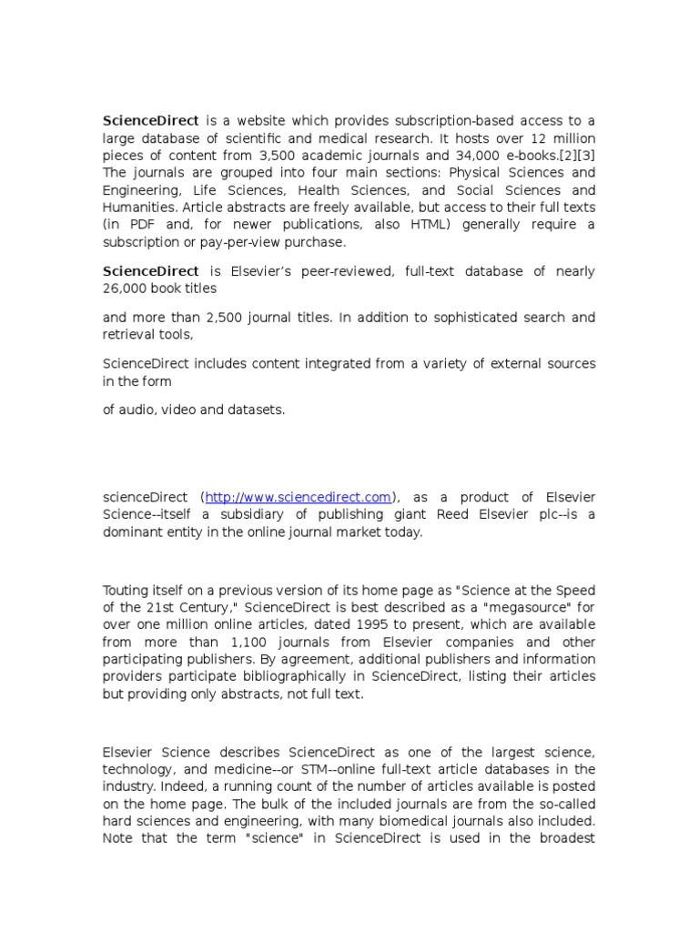 Sciencedirect Is A Website Which Provides Subscription-Based Access To ...