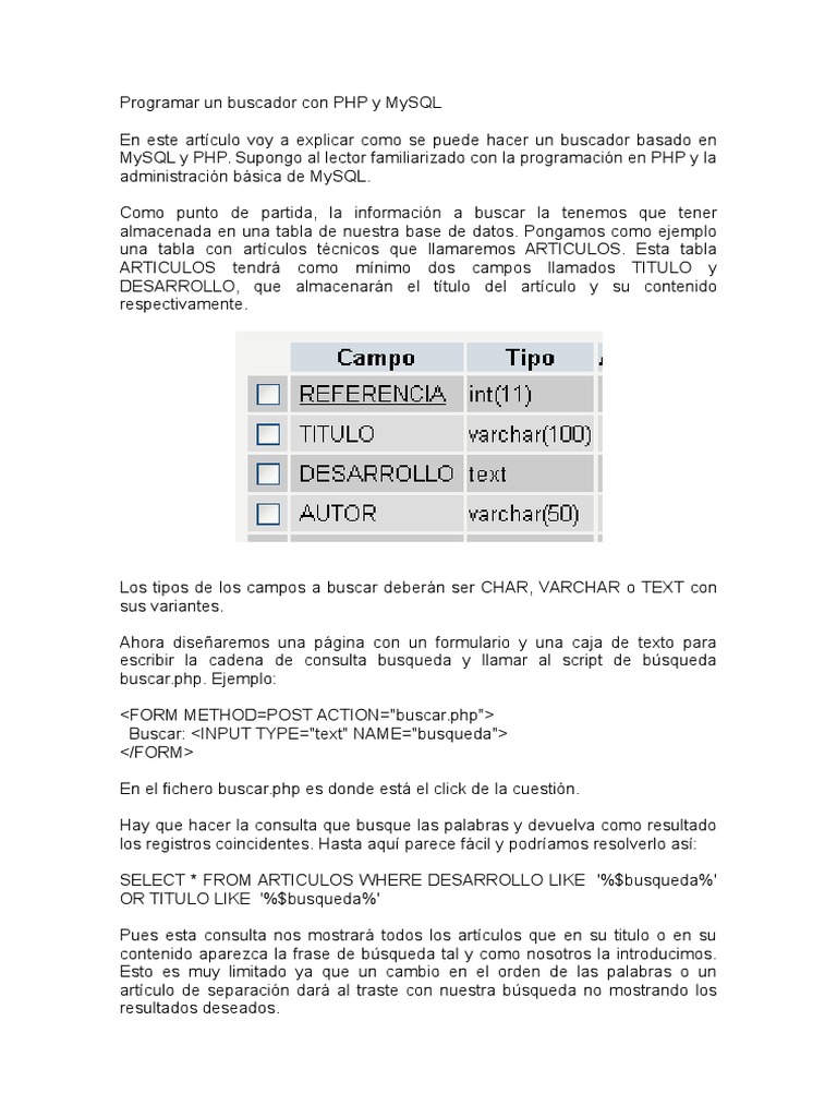 Programar Un Buscador Con PHP y MySQL | PDF | Lenguaje de programación ...