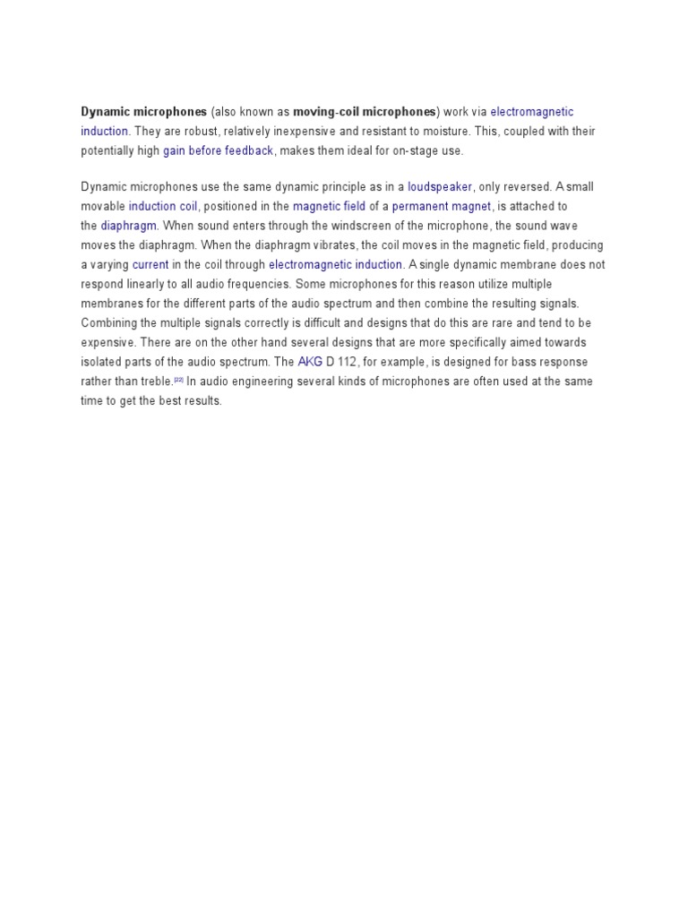 Dynamic Microphones (Also Known As Moving-Coil Microphones) Work Via | PDF