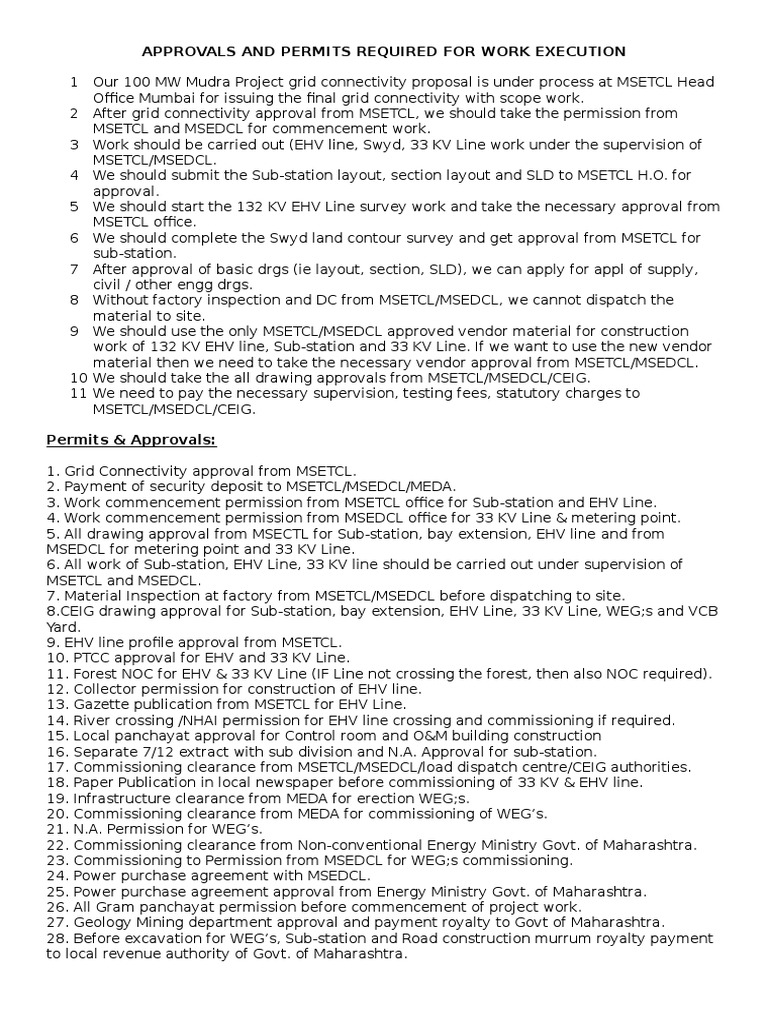 Approvals and Permits Required For Work Execution | PDF | Electrical ...