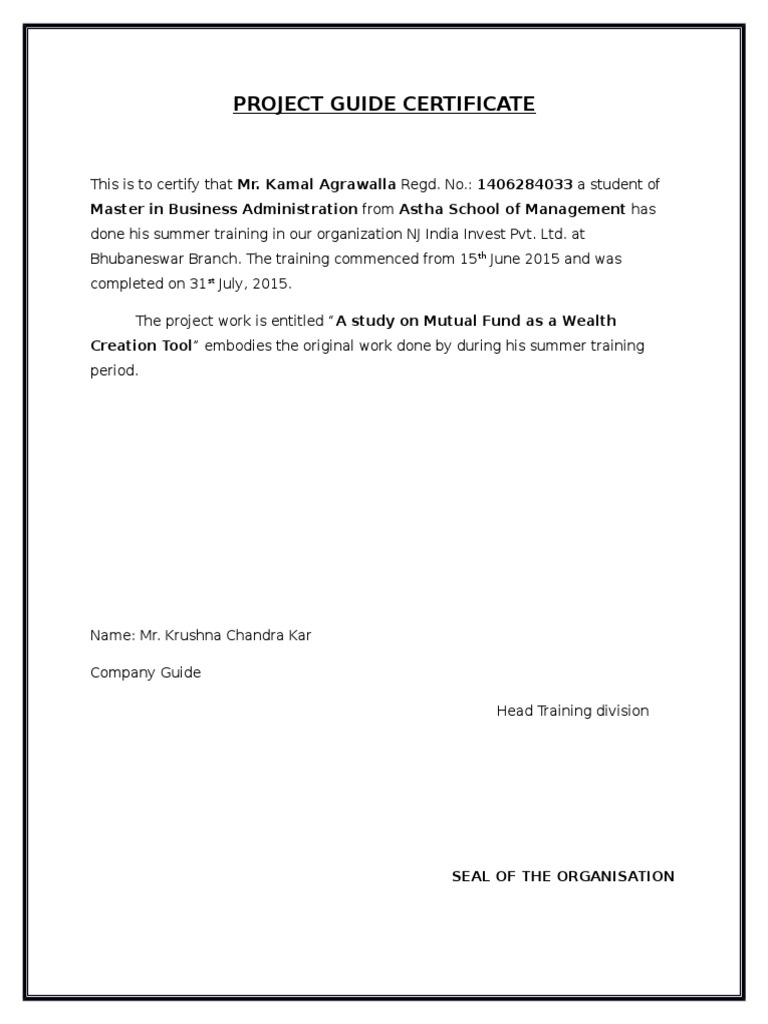 NJ Mutual Fund Project On Wealth Creation | PDF | Index Fund | Mutual Funds