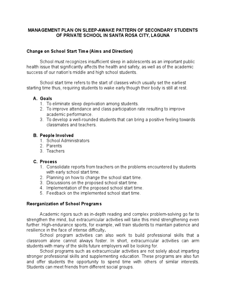 Management Plan On Sleep | PDF | Sleep | Quality Of Life