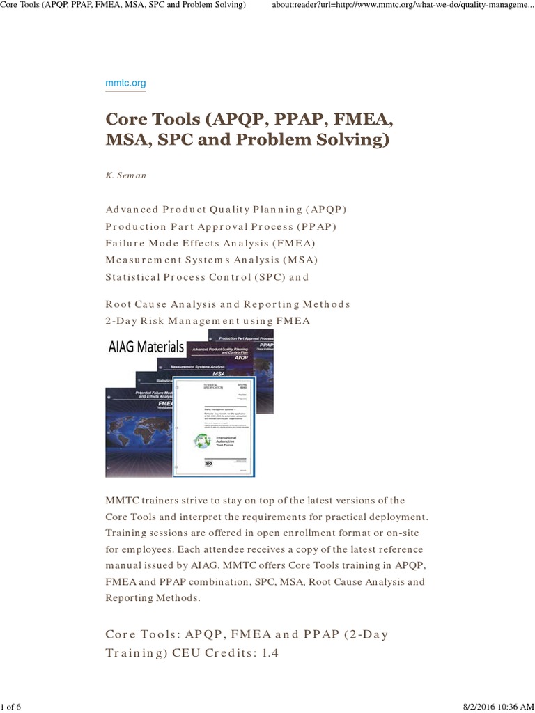 Core Tools (APQP, PPAP, FMEA, MSA, SPC and Problem Solving) | Analysis ...