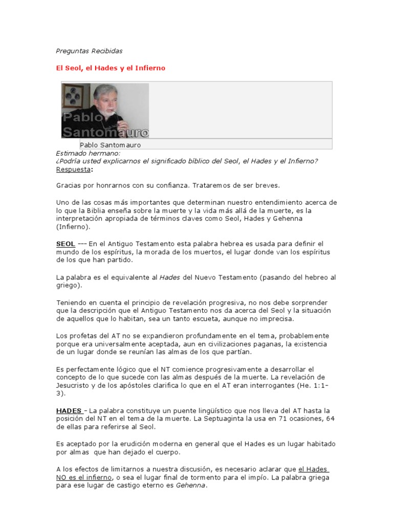 El Seol, El Hades y El Infierno | PDF | Infierno | La resurrección de Jesús