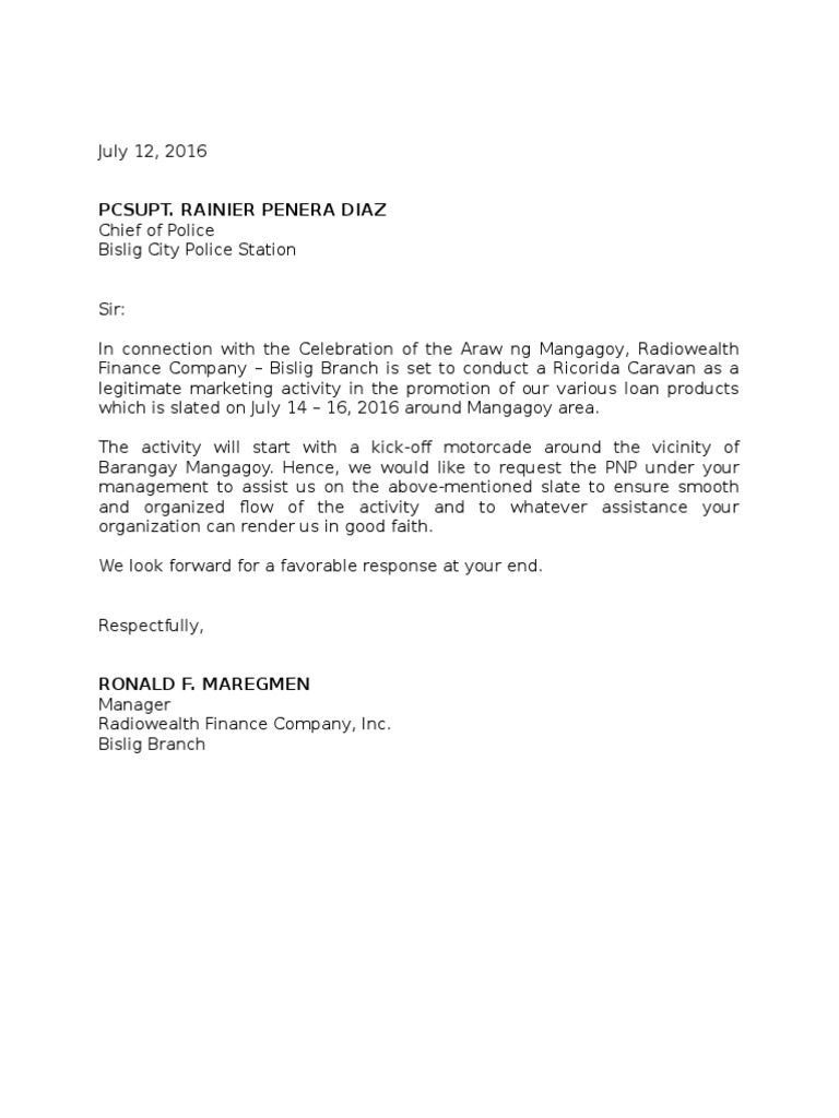 Letter Request Motorcade | PDF | Violence | Business