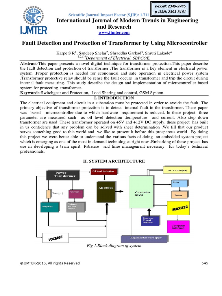Fault Detection and Protection of Transformer by Using Microcontroller ...