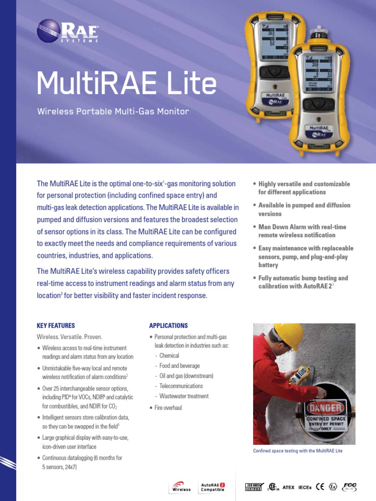 CATALOGO MultiRAE Lite-Datasheet | PDF | Carbon Monoxide | Carbon Dioxide
