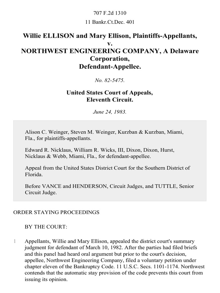 Willie Ellison and Mary Ellison v. Northwest Engineering Company, A ...