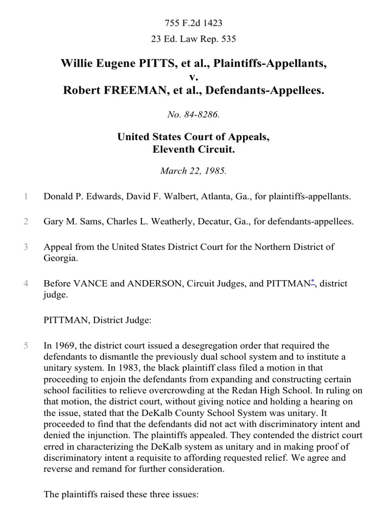 Willie Eugene Pitts v. Robert Freeman, 755 F.2d 1423, 11th Cir. (1985 ...