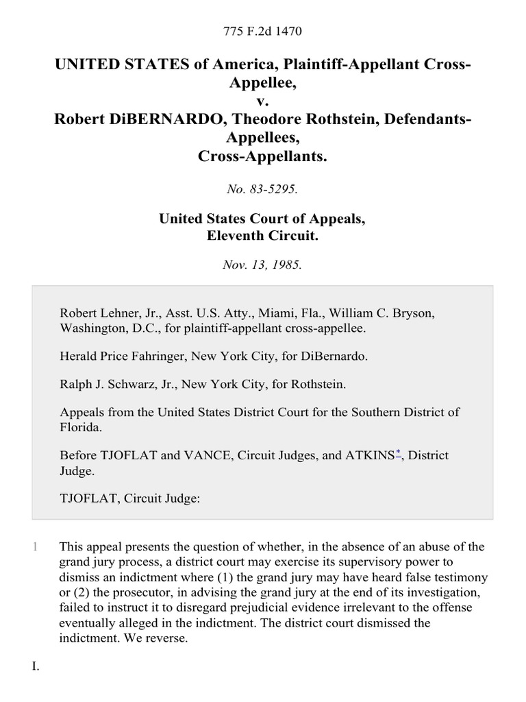 United States of America, Cross-Appellee v. Robert Dibernardo, Theodore ...