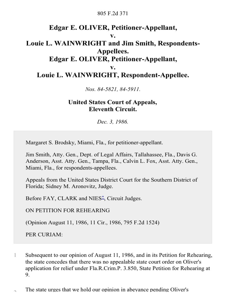 Edgar E. Oliver v. Louie L. Wainwright and Jim Smith, Edgar E. Oliver v ...