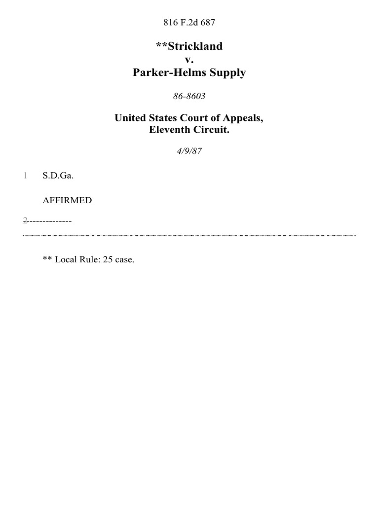 Strickland v. Parker-Helms Supply, 816 F.2d 687, 11th Cir. (1987) | PDF