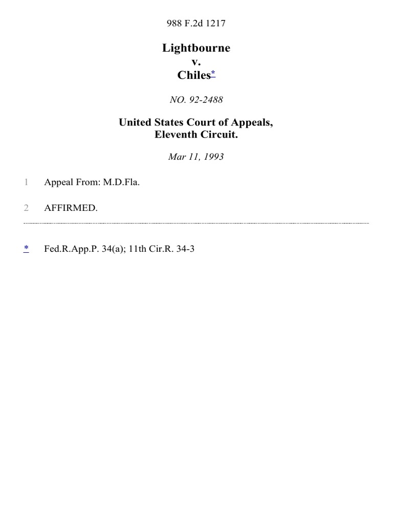 Lightbourne v. Chiles, 988 F.2d 1217, 11th Cir. (1993) | PDF
