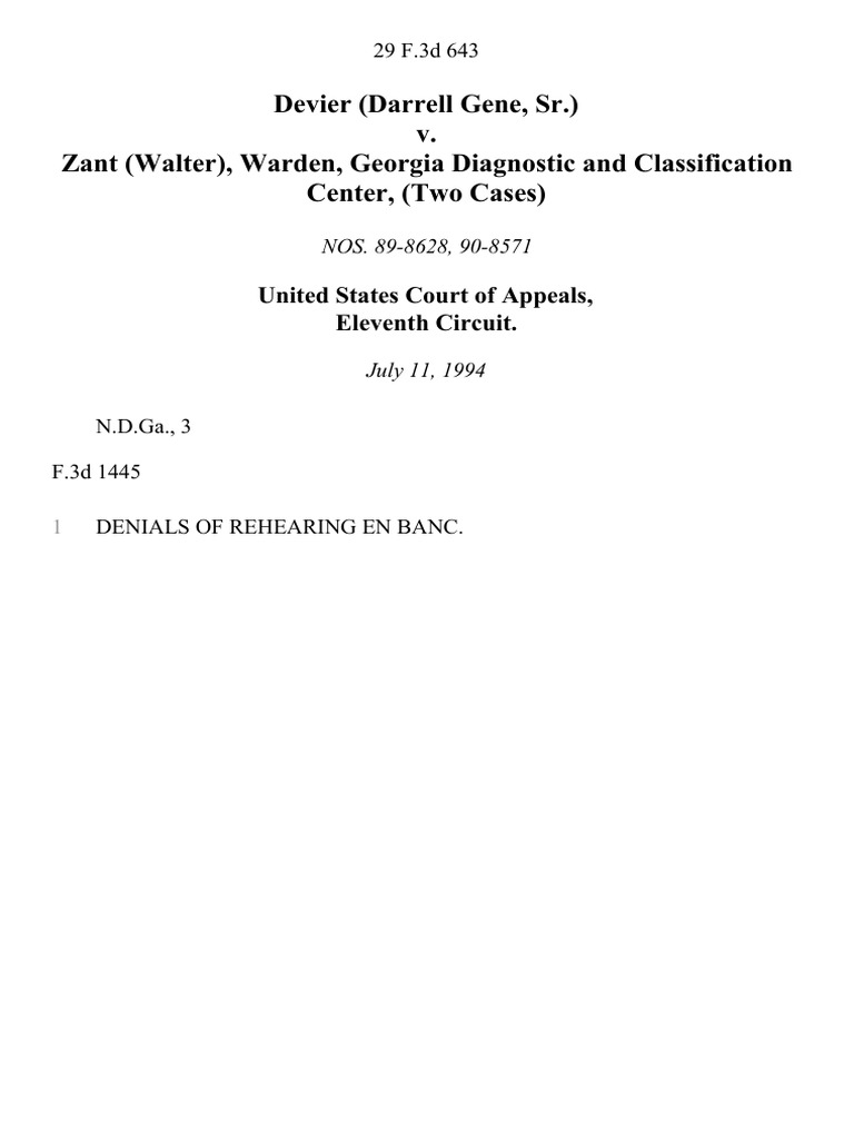 Devier (Darrell Gene, SR.) v. Zant (Walter), Warden, Georgia Diagnostic and Classification ...