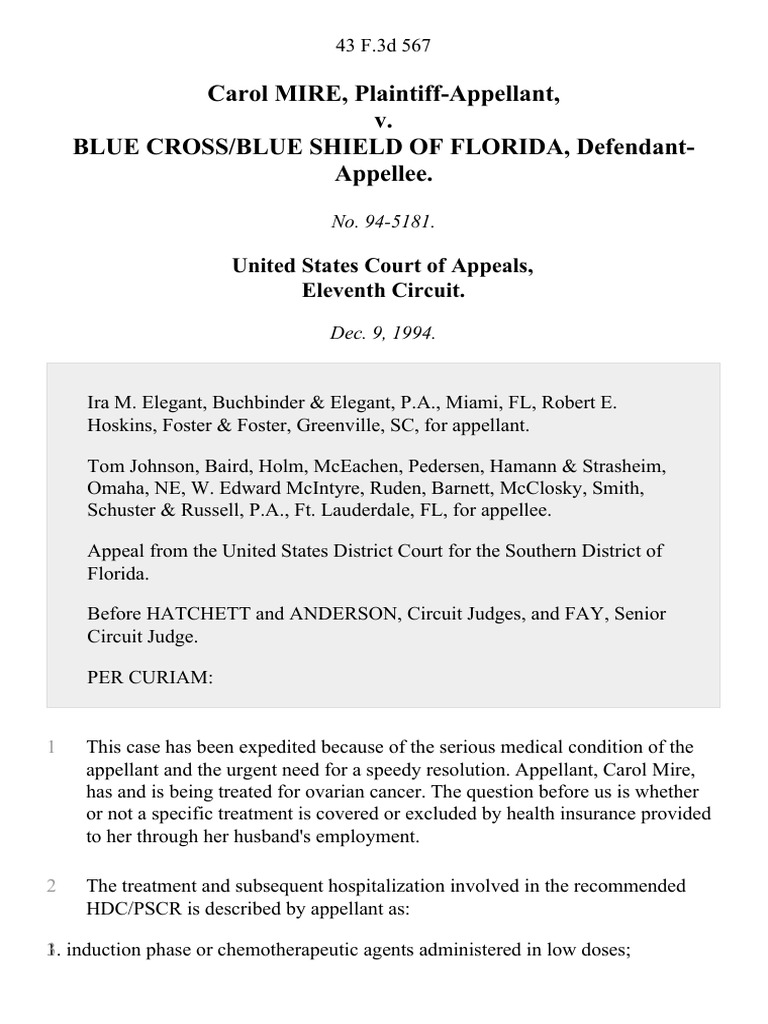 Carol Mire v. Blue Cross/blue Shield of Florida, 43 F.3d 567, 11th Cir ...