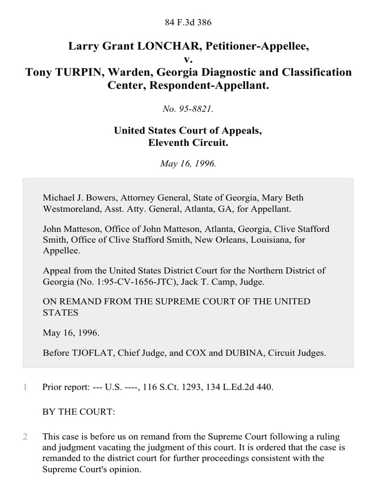 Larry Grant Lonchar v. Tony Turpin, Warden, Georgia Diagnostic and ...