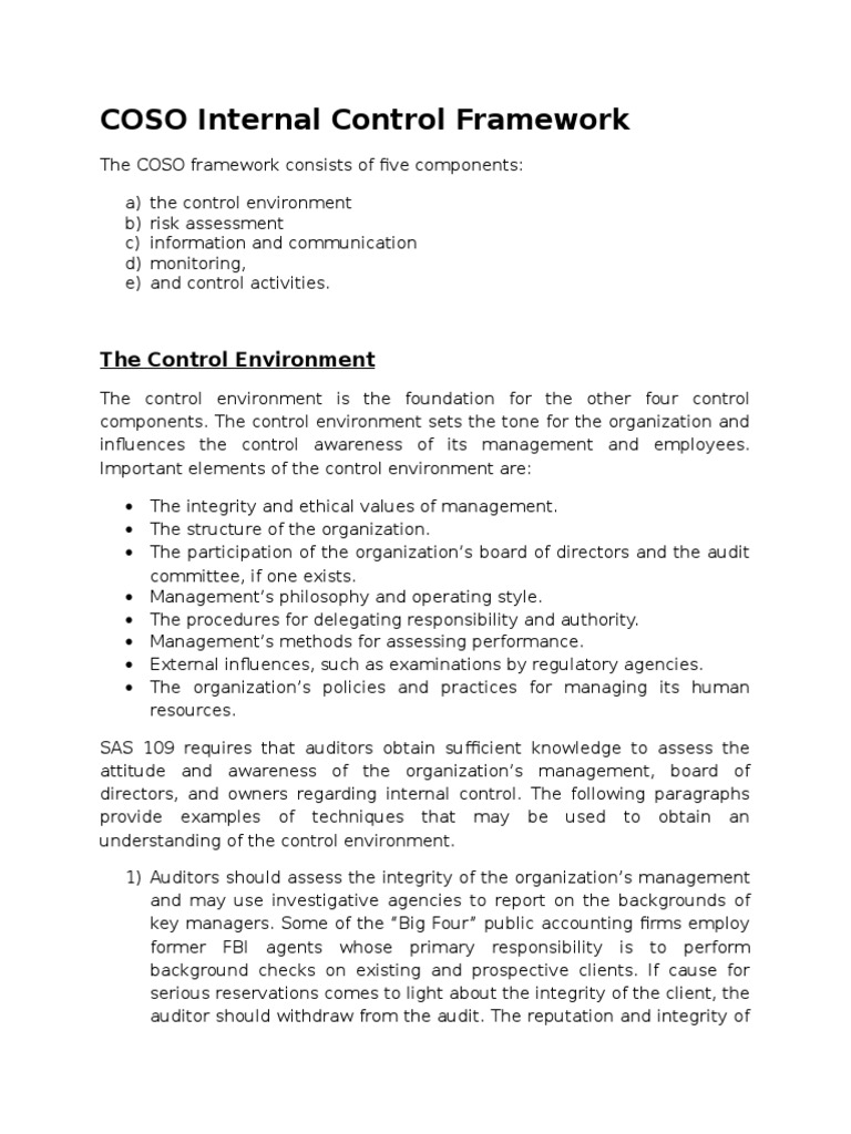 COSO Framework | PDF | Audit | Financial Statement
