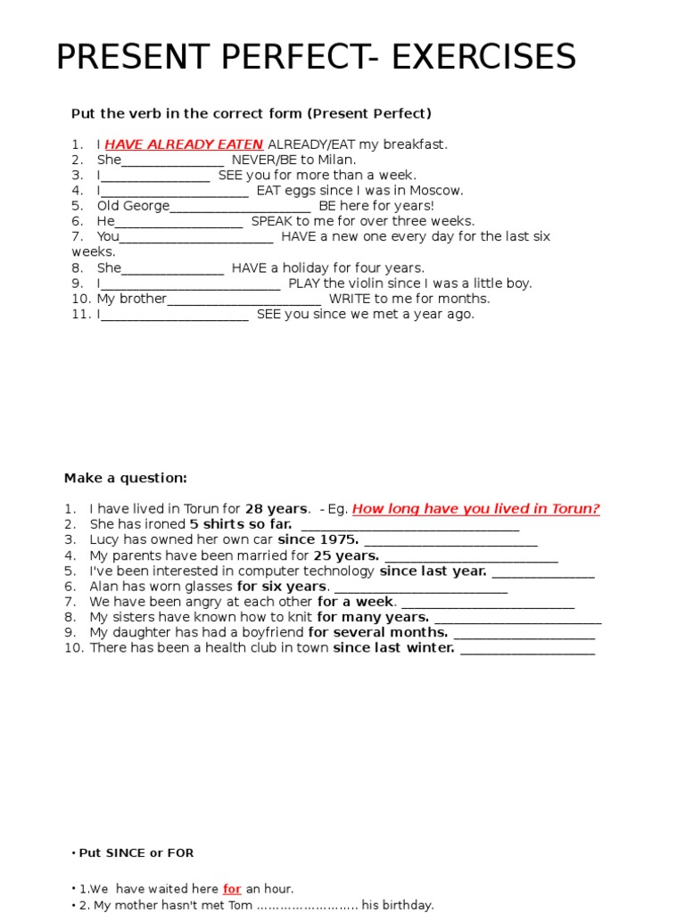 Present Perfect - Exercises | PDF