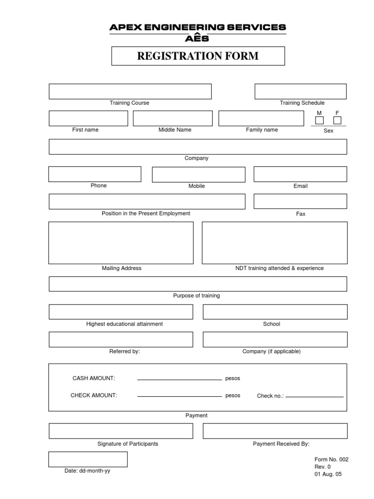 Registration Form: Apex Engineering Services AES | PDF