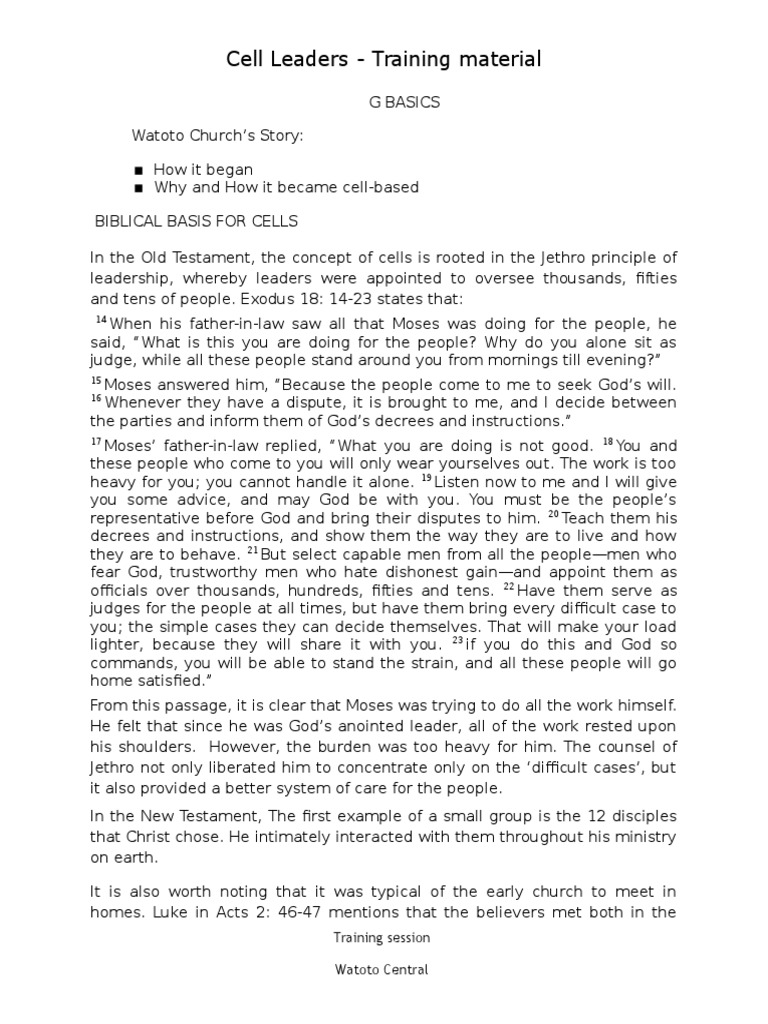 Cell Leaders Training - Cell Basics | PDF | Evangelism | Sermon