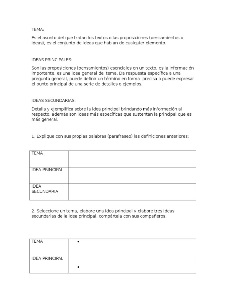TEMA Idea Central y Secundaria | PDF | Ciencia y matemáticas