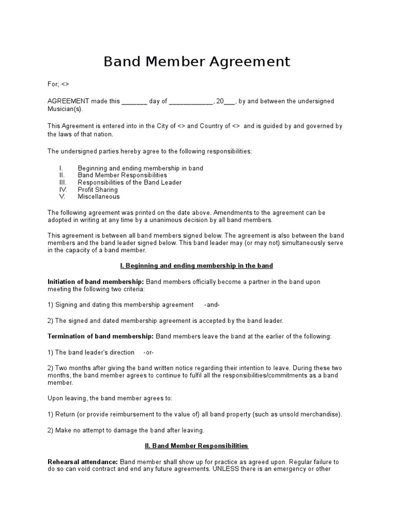 Band Member Agreement | PDF | Songwriter | Investing