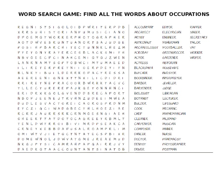 Word Search Game: Find All The Words About Occupations | PDF