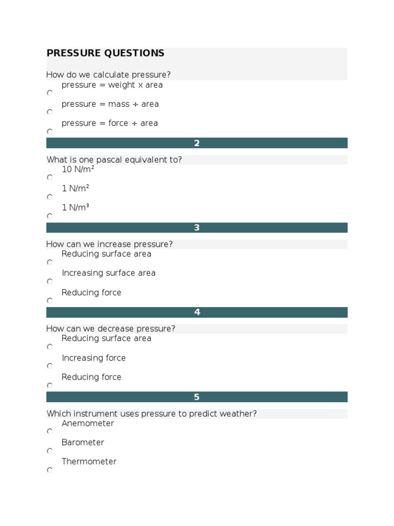 BBC Bitesize Pressure Questions | PDF