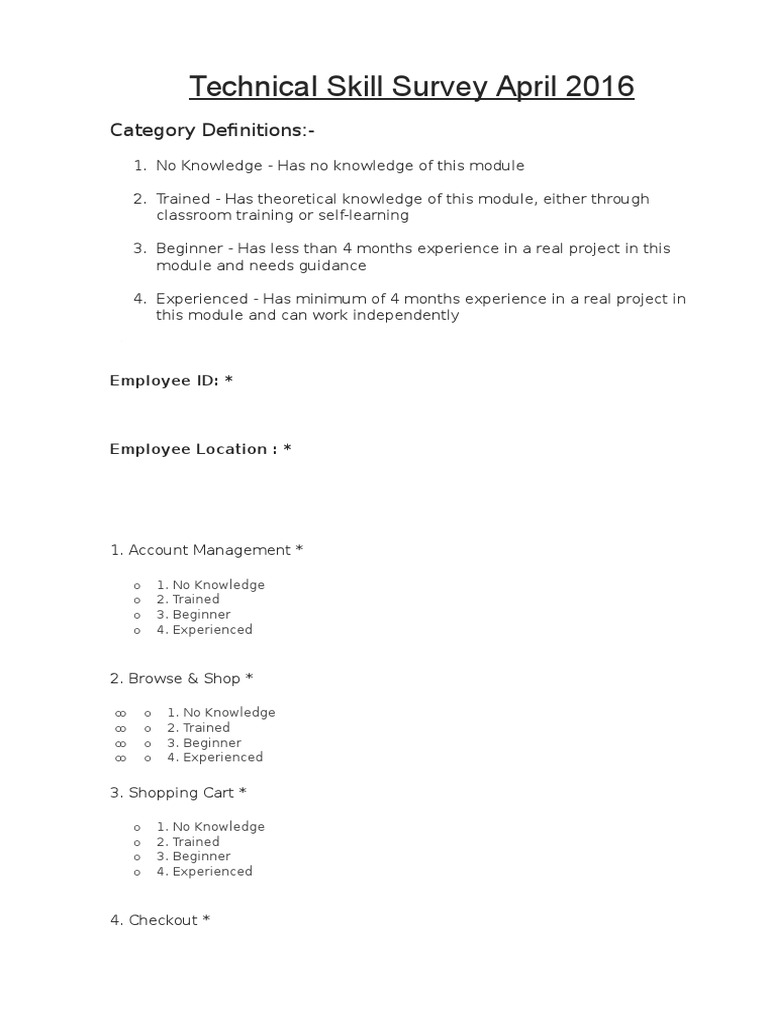 Technical Skill Survey April 2016 | PDF | Application Server | Software ...