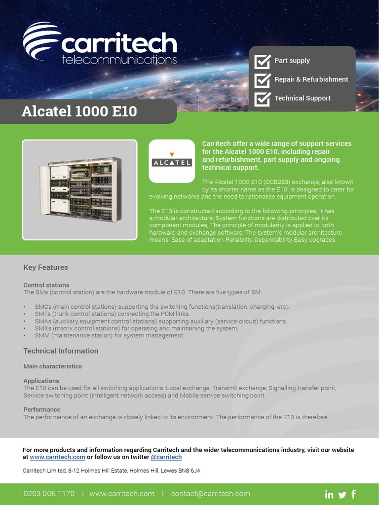 Alcatel 1000 E10 Technical Brochure | PDF | Telecommunication ...