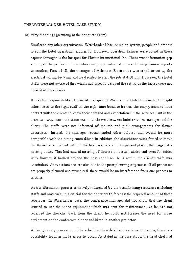 The Waterlander Hotel Case Study | PDF | Quality Management | Strategic ...