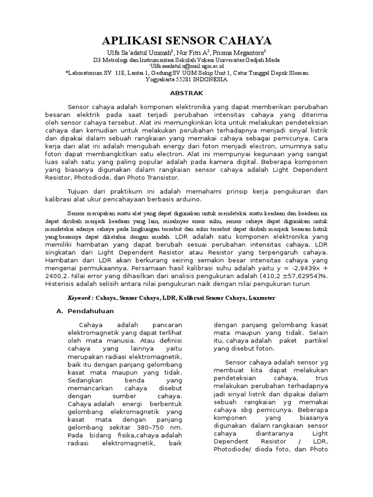 Laporan Kalibrasi Sensor Cahaya | PDF | Sains & Matematika