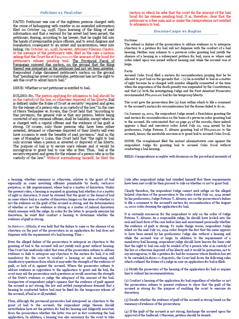 Cases - Feliciano Vs Pasicolan | PDF | Bail | Prosecutor